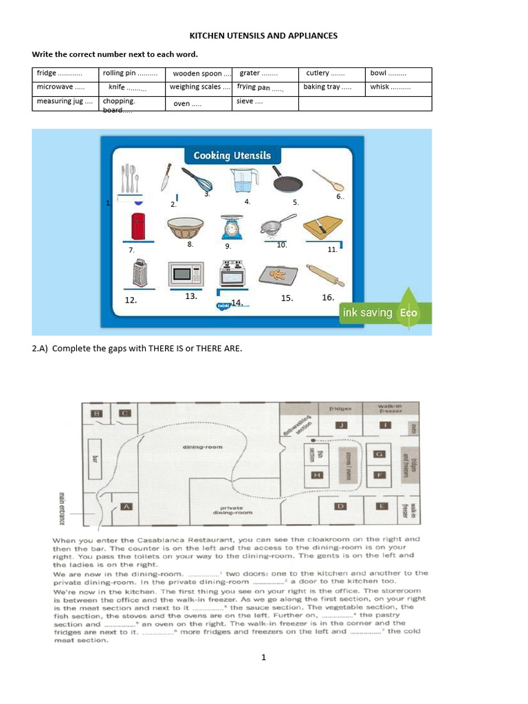 Kitchen Utensils Worksheet PDF | PDF