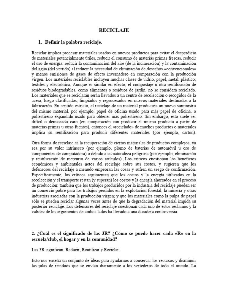 RECICLAJE | PDF | Reciclaje | Residuos