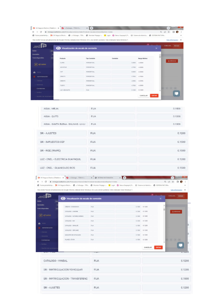 comisiones mi negocio efectivo | PDF