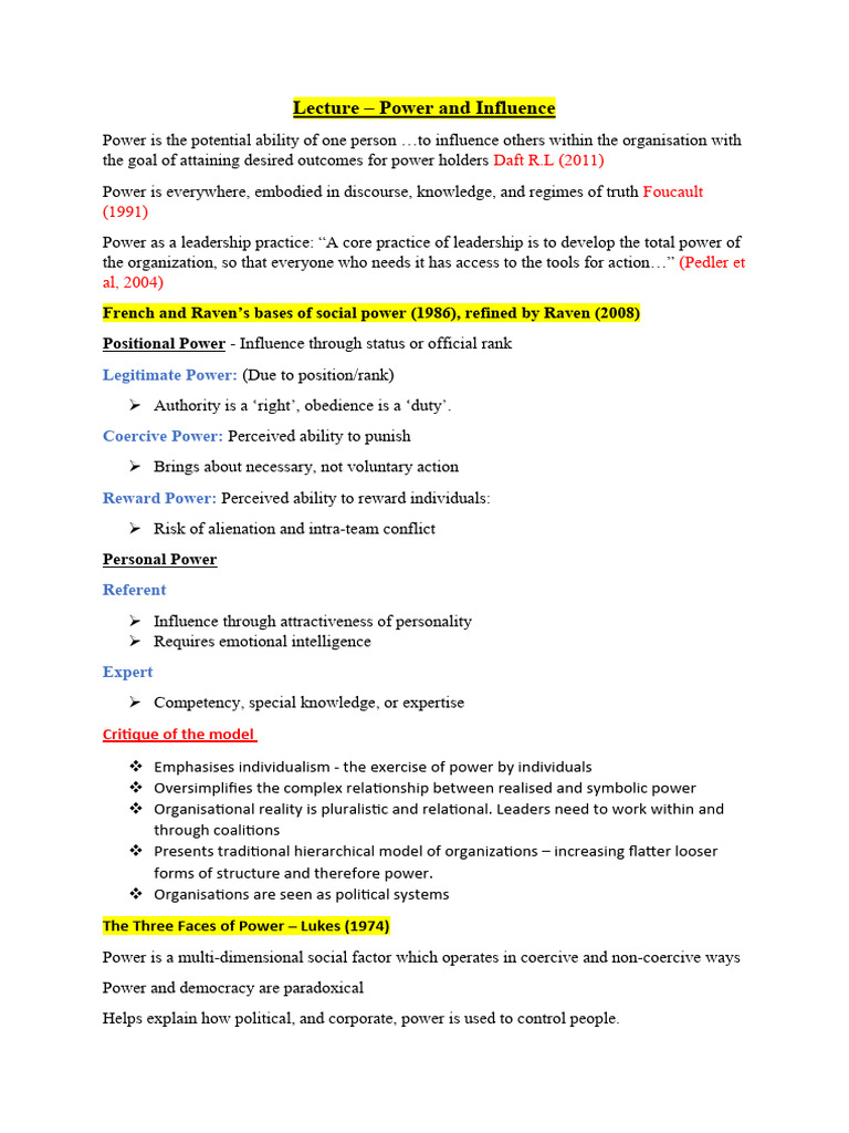 Lecture - Power and Influence | PDF
