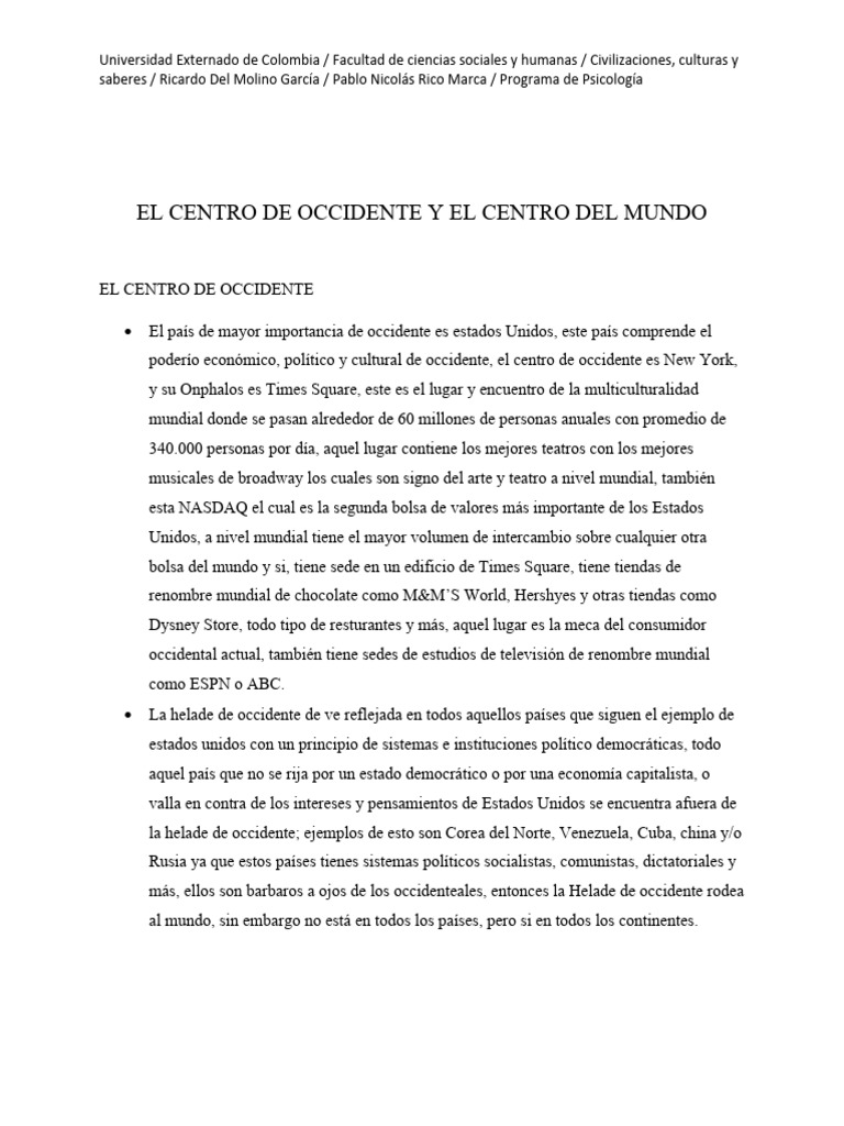 El Centro de Occidente y El Centro Del Mundo | PDF | Mundo occidental ...