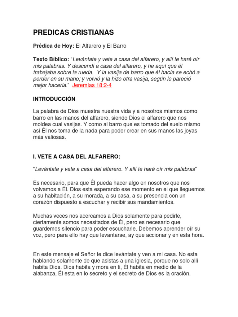 El Barro y El Alfarero | PDF | Oración | Dios