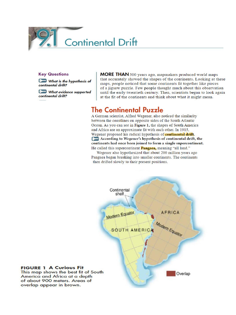 Lesson 9.1 Continental Drift Textbook | PDF
