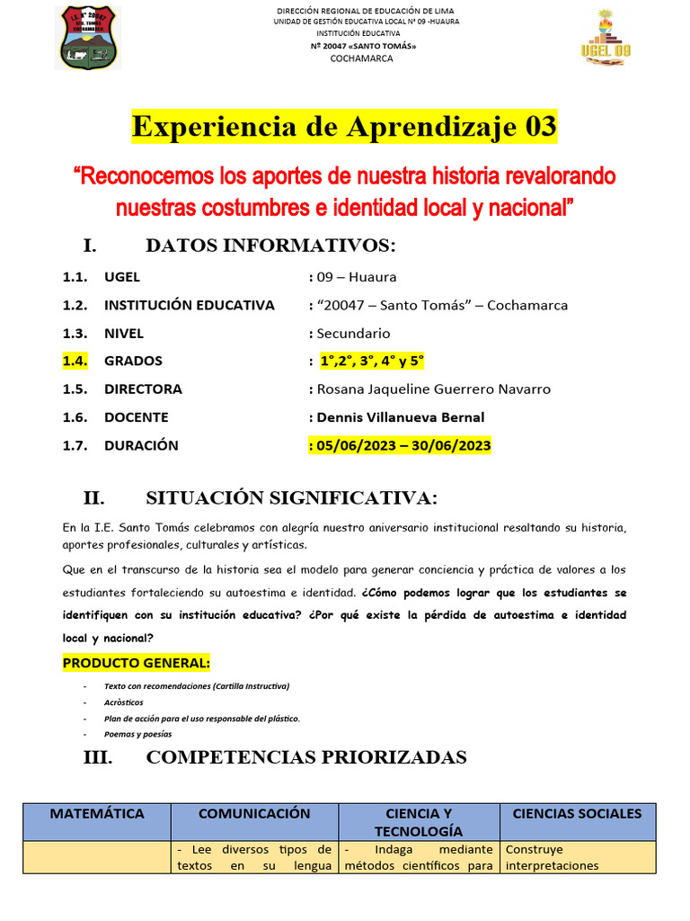 EXPERIENCIA DE APRENDIZAJE 03 | PDF | Poesía | Evaluación