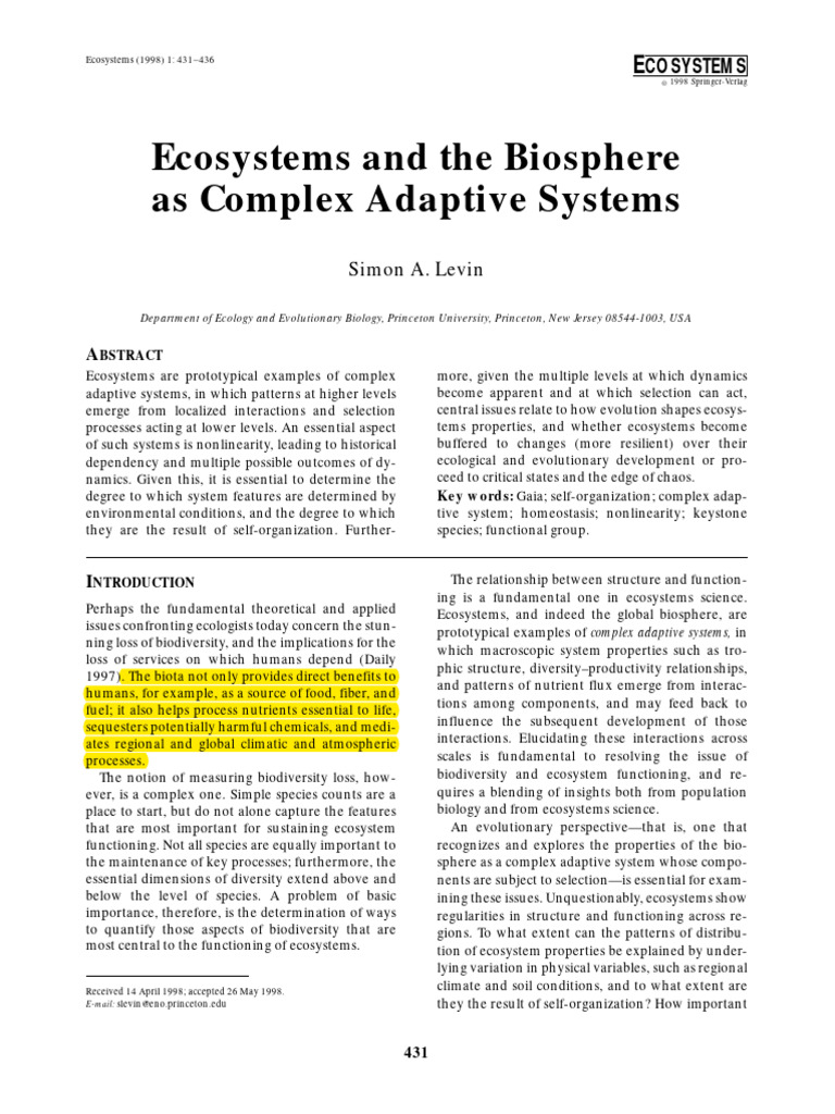 Ecosystems and The Biosphere As Complex Adaptive Systems | Download ...