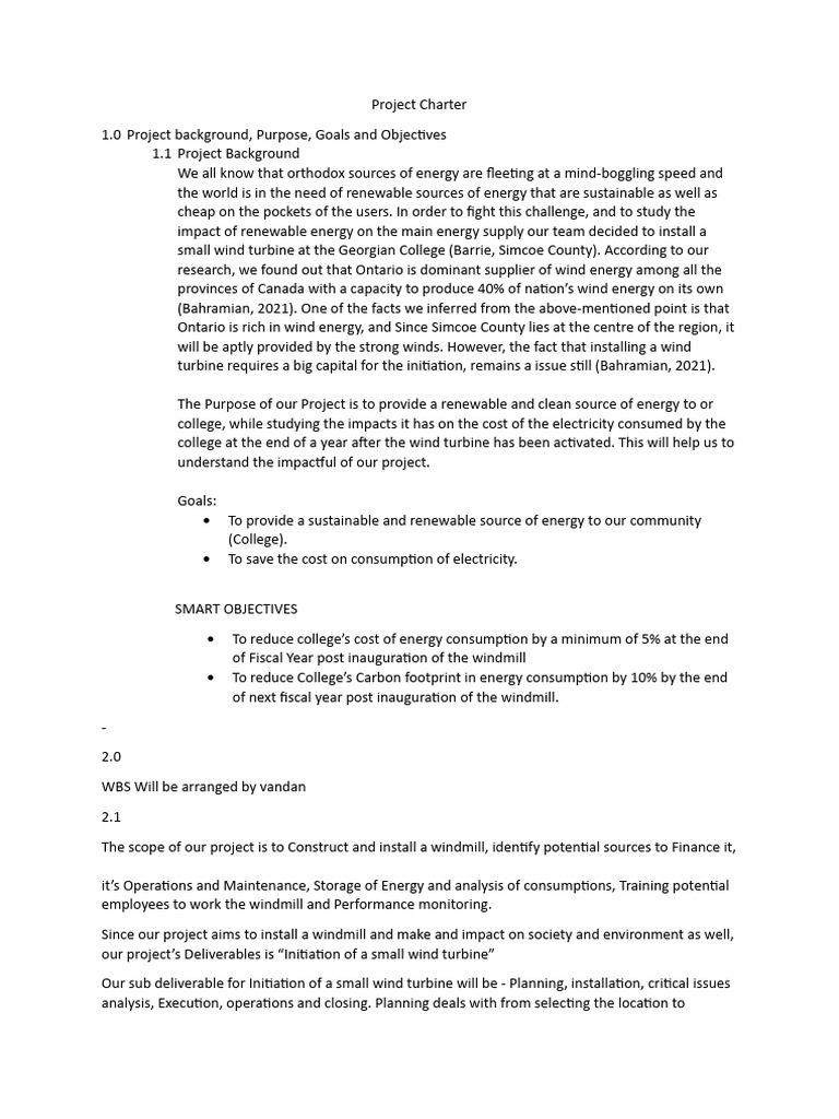 Bisht Mridul Project Charter | PDF | Wind Power | Energy Development