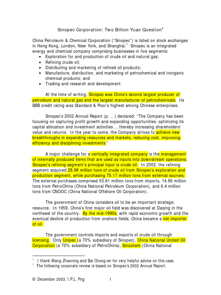 Sinopec's Pricing Strategy Dilemma | PDF | Economies | Business