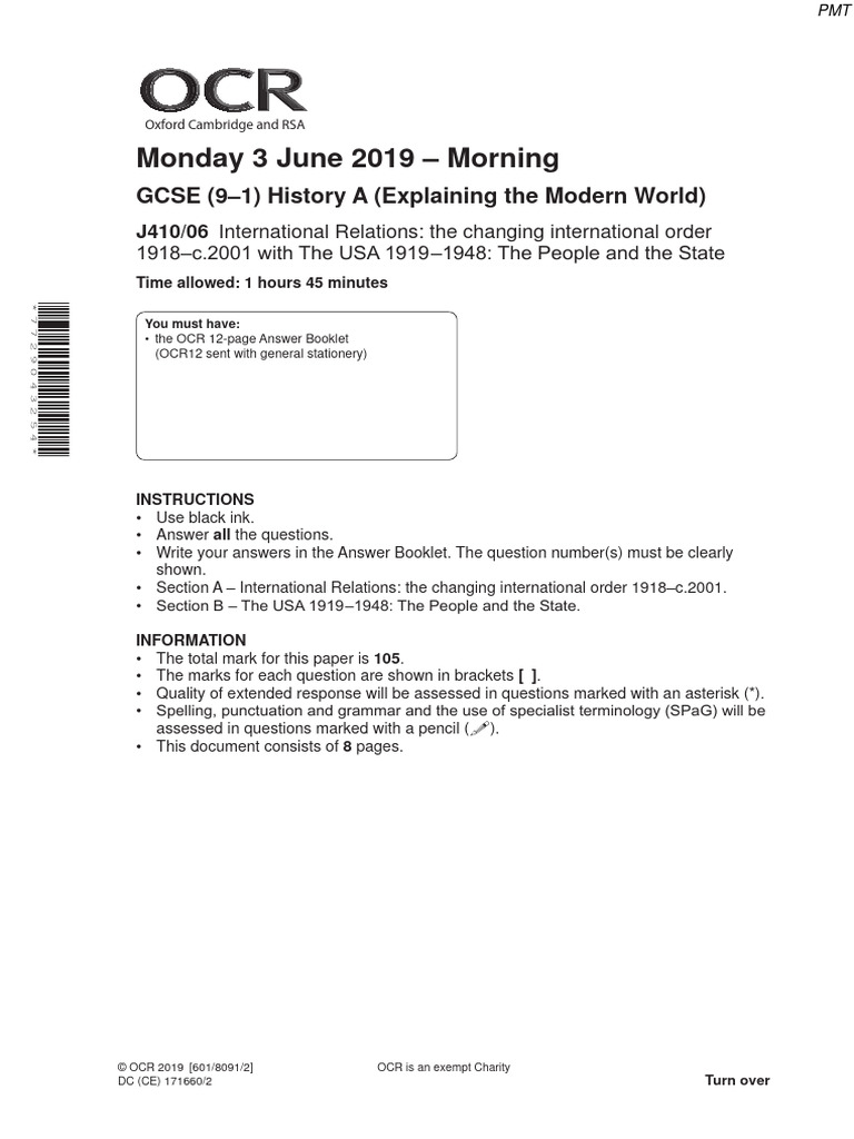 June 2019 QP - Component 1 Option 6 OCR (A) History GCSE | PDF ...