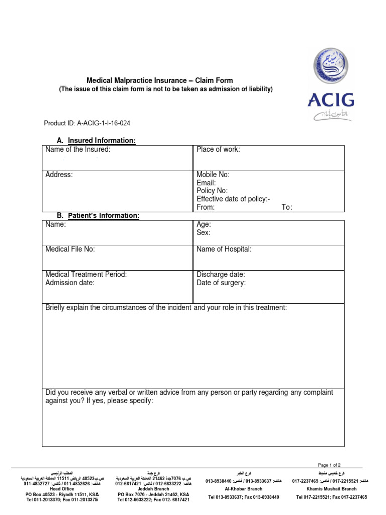 Medical Malpractice Claim Form | PDF | Saudi Arabia | Public Services