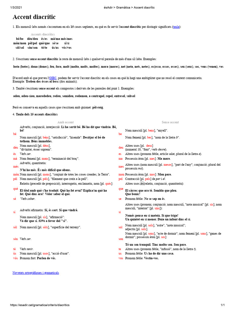 Ésadir - Gramàtica - Accent Diacrític | PDF