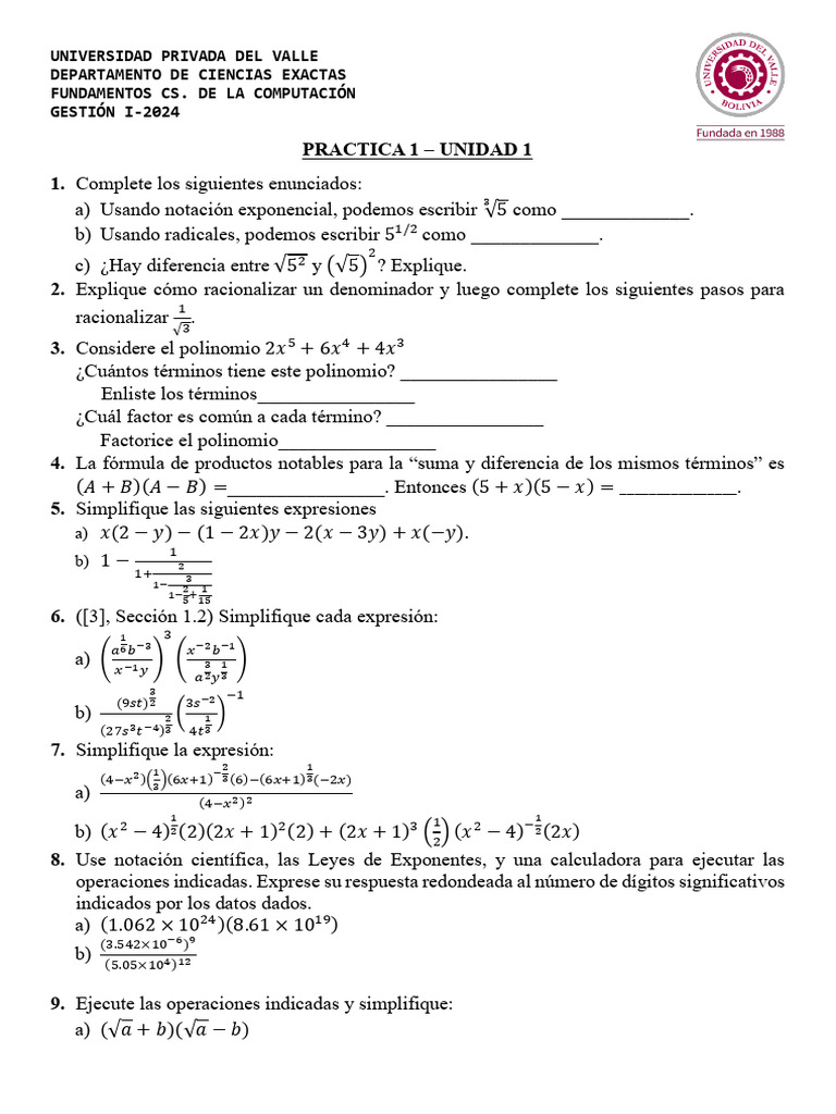 Practica 1 Fund Cs Comp | PDF | Matemáticas | Álgebra