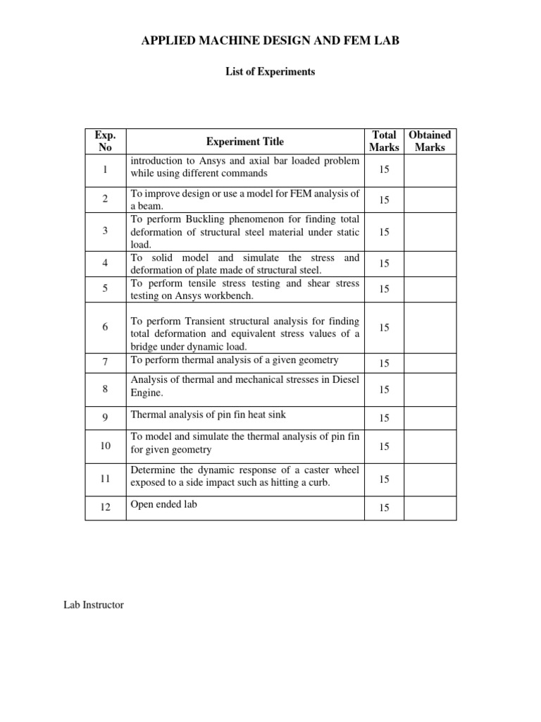 FEM List of Experiments | PDF