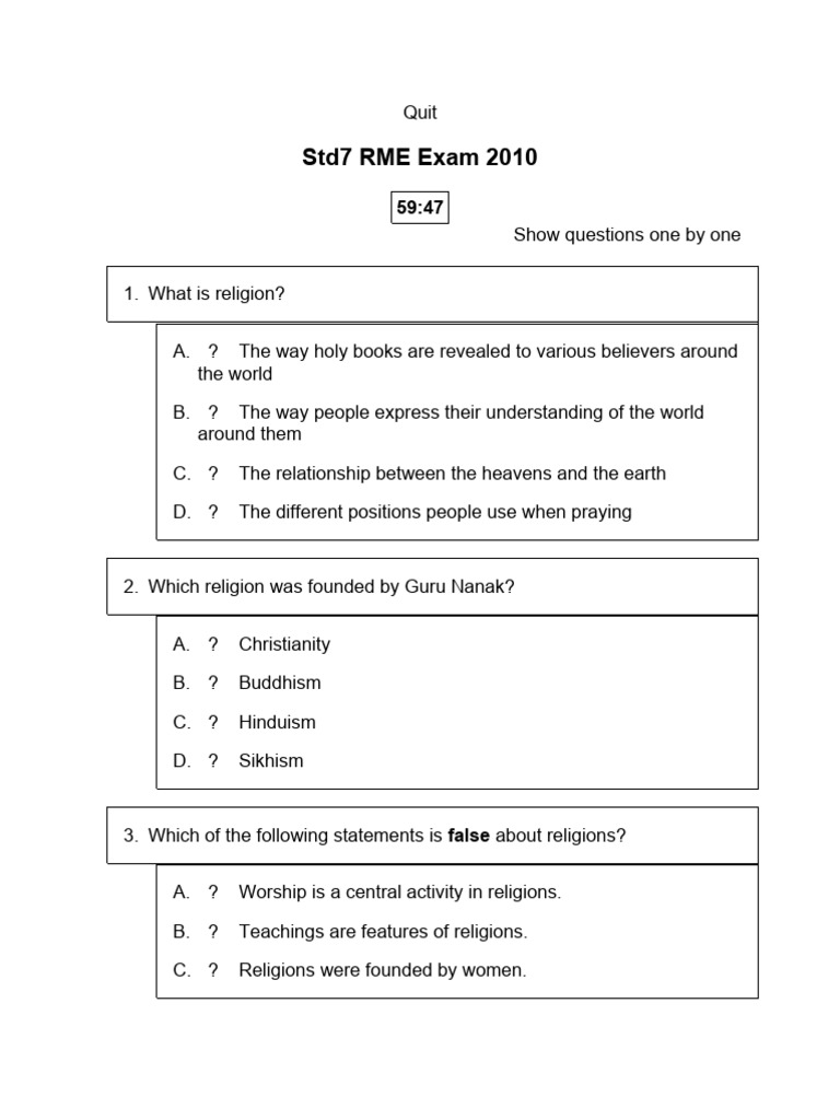 Std7 RME Exam 2010 | PDF | Prayer | God