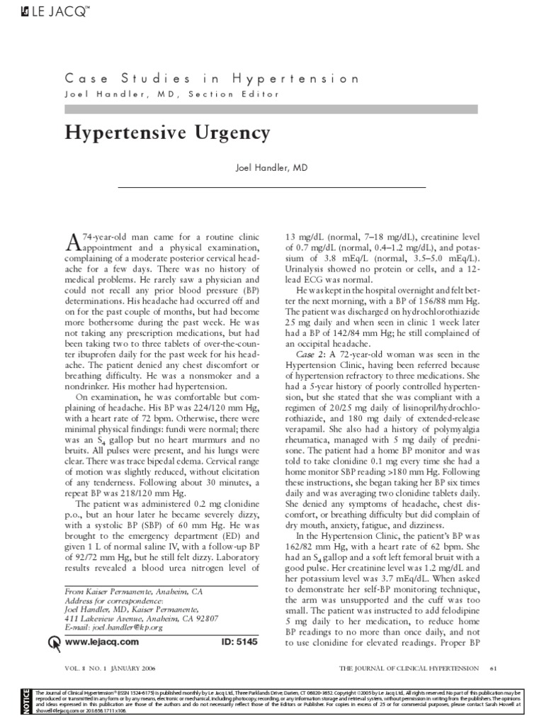 HTN Urgency Case Study | PDF | Hypertension | Stroke