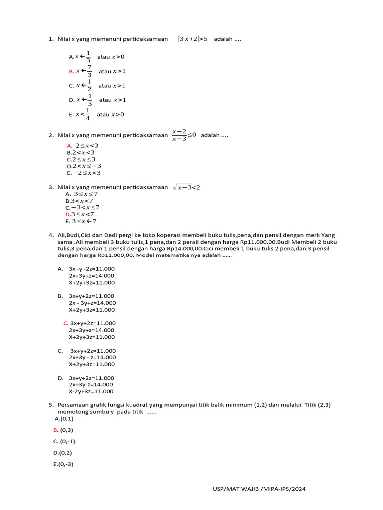 Usp Mat Wajib Ips Mipa 20241 | PDF | Metode & Bahan Ajar