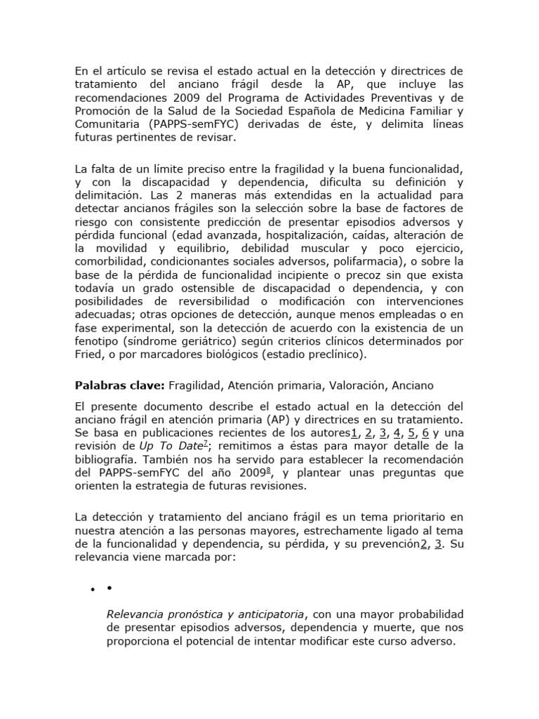 Detección del Anciano Frágil en AP | PDF | Vejez | Depresión (estado de ...