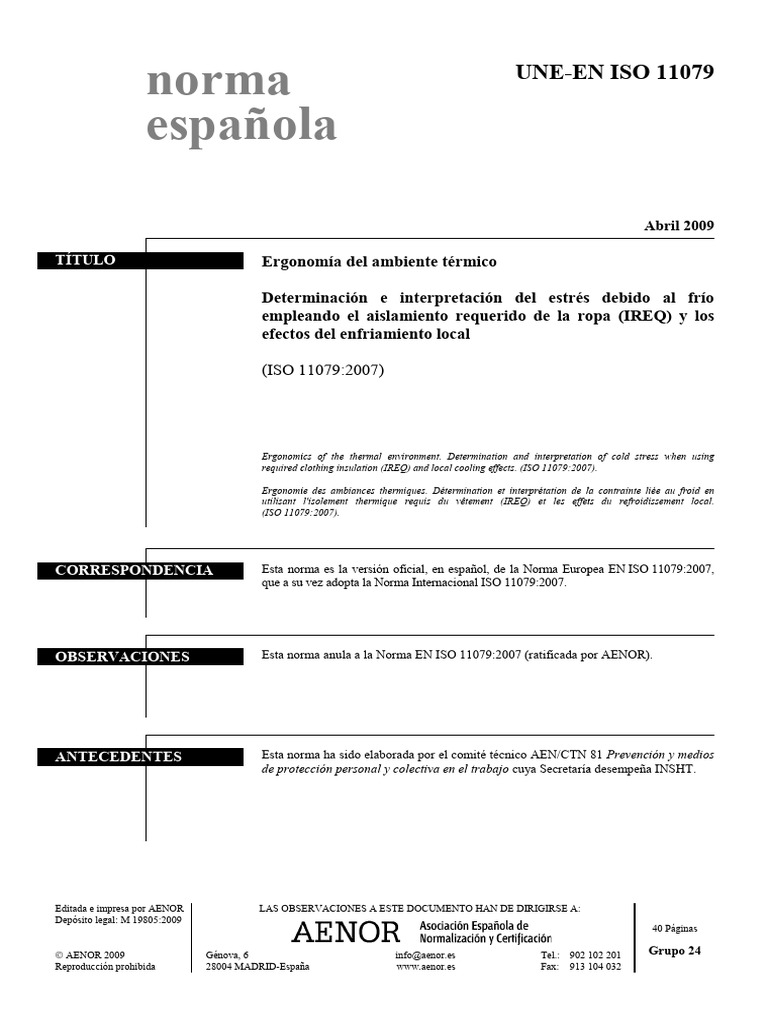 Iso 11079 - 2009 Estres Termico Frio | PDF | Calor | Temperatura