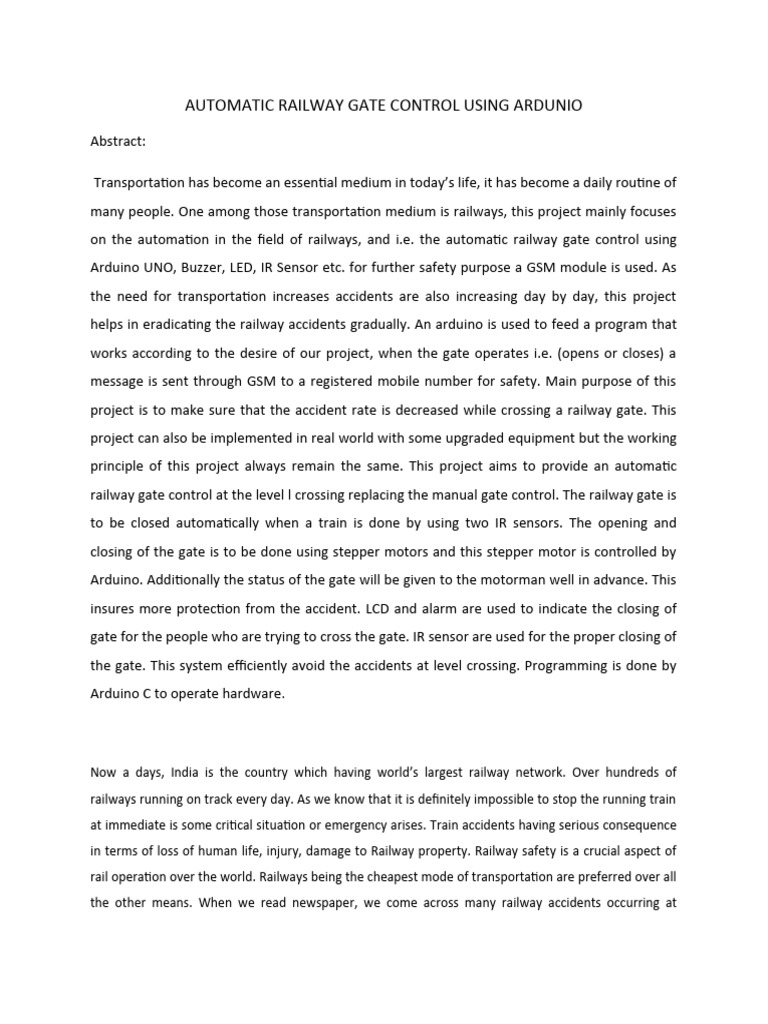 Automatic Railway Gate Control Using Ardunio | PDF | Rail Transport ... Automatic Railway Gate Control Using Ardunio | PDF | Rail Transport ...
