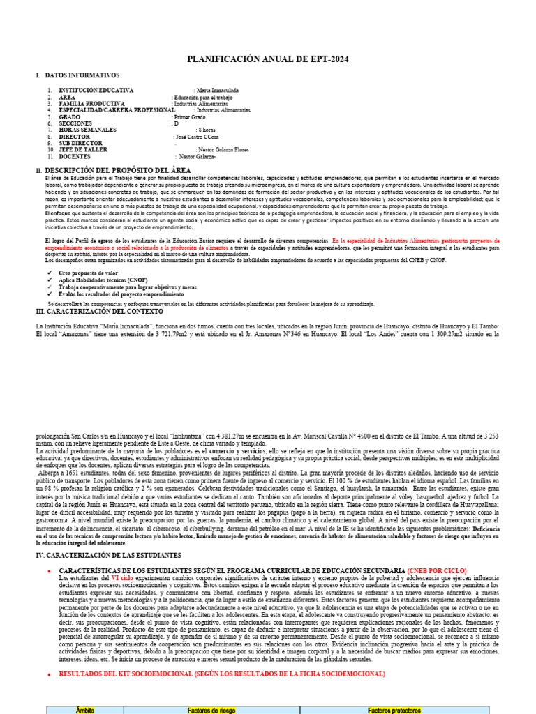 Planificación Anual Ept Unificado | PDF | Aprendizaje | Iniciativa empresarial
