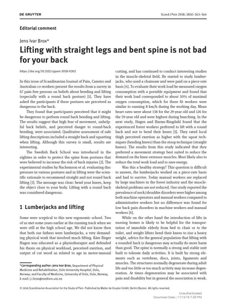 (Scandinavian Journal of Pain) Lifting With Straight Legs and Bent ...