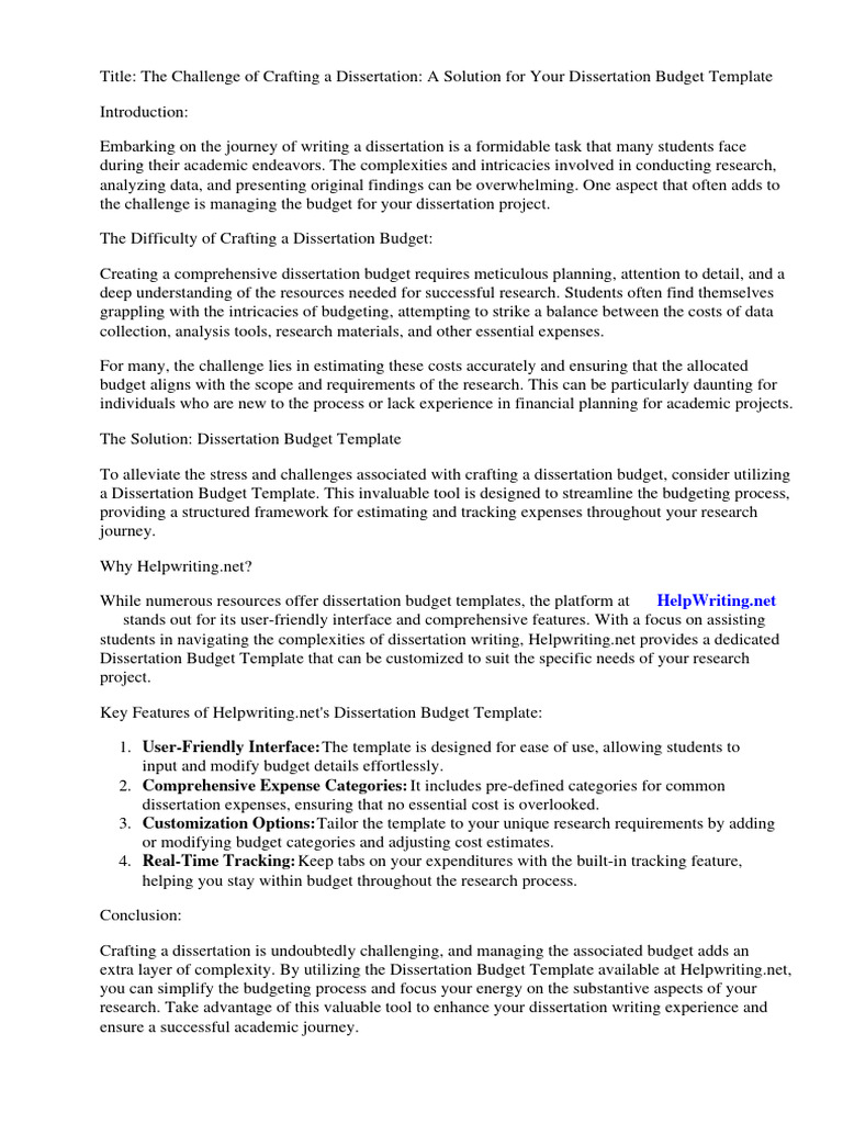 Dissertation Budget Template | PDF | Budget | Sampling (Statistics)