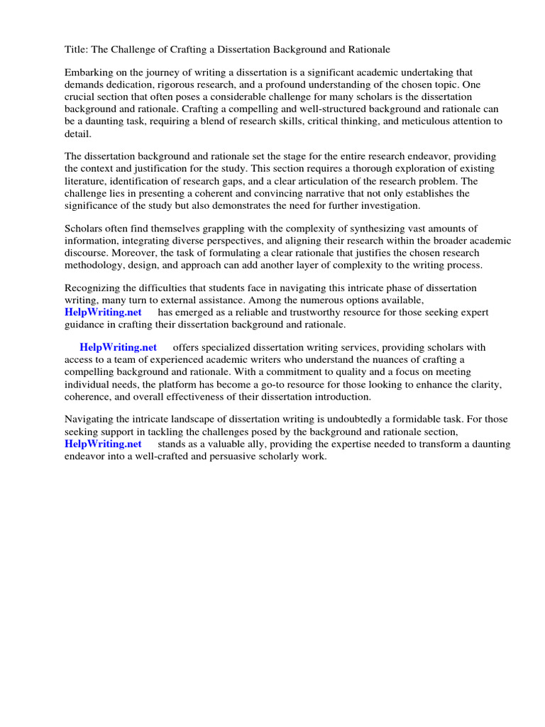 Dissertation Background and Rationale | PDF | Methodology | Essays
