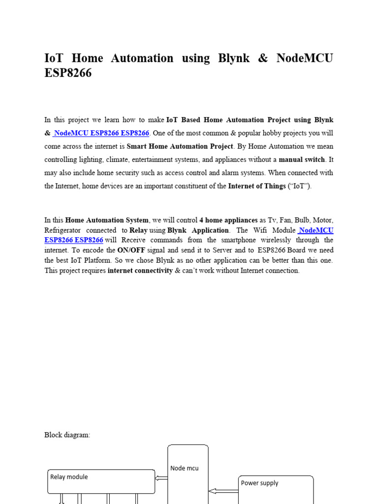Iot Home Automation Using Blynk And Nodemcu Esp8266 Pdf Internet Of Things Arduino