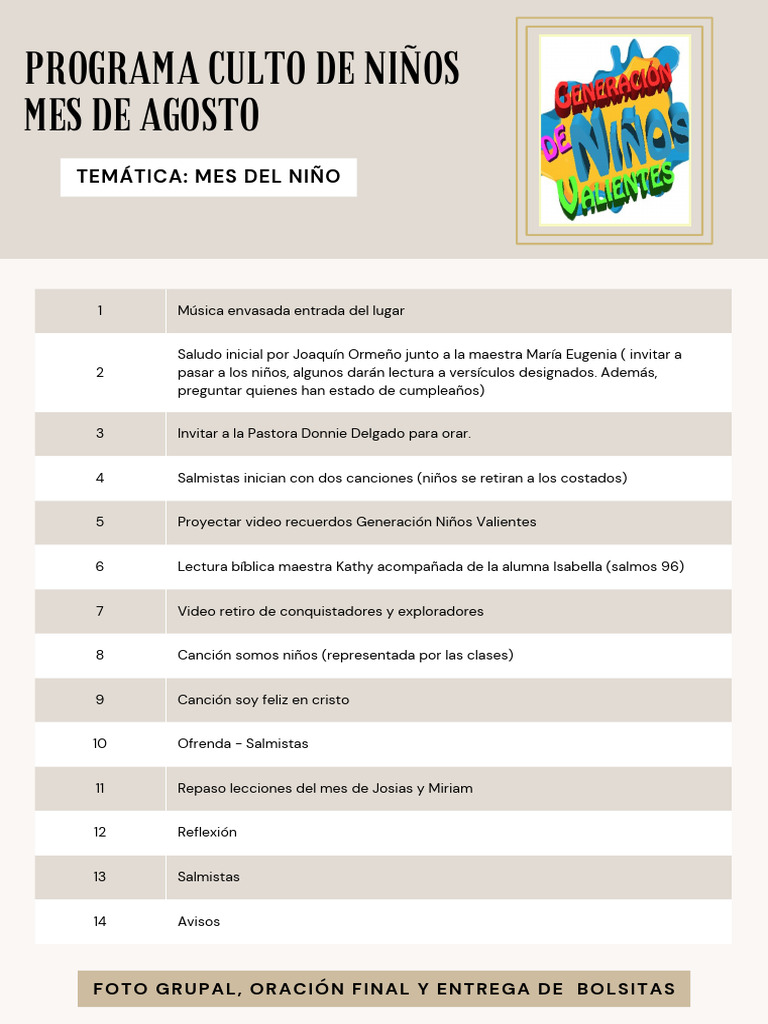 Programa Culto de Niños | PDF