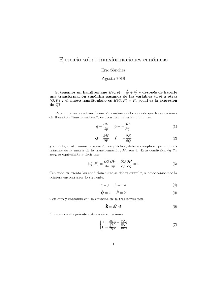 Eric Sanchez - Solución Ejercicio Capítulo 19 | PDF | Mecánica Hamiltoniana | Ecuaciones