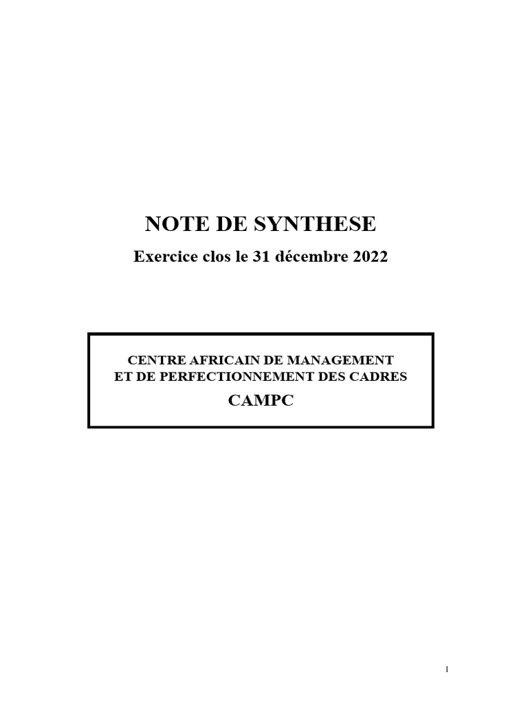 CAMPC 2022 - Note de Synthèse - 30.11.23 | PDF | Capitaux propres | Prêts