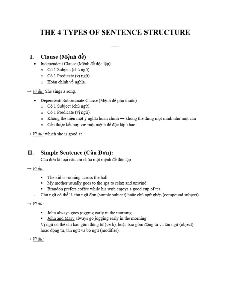 THE 4 TYPES OF SENTENCE STRUCTURE | PDF