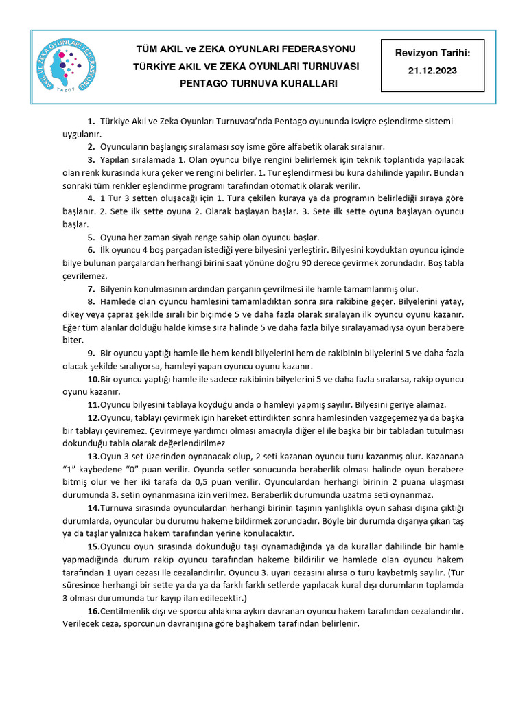 Pentago Turnuva Kurallari | PDF