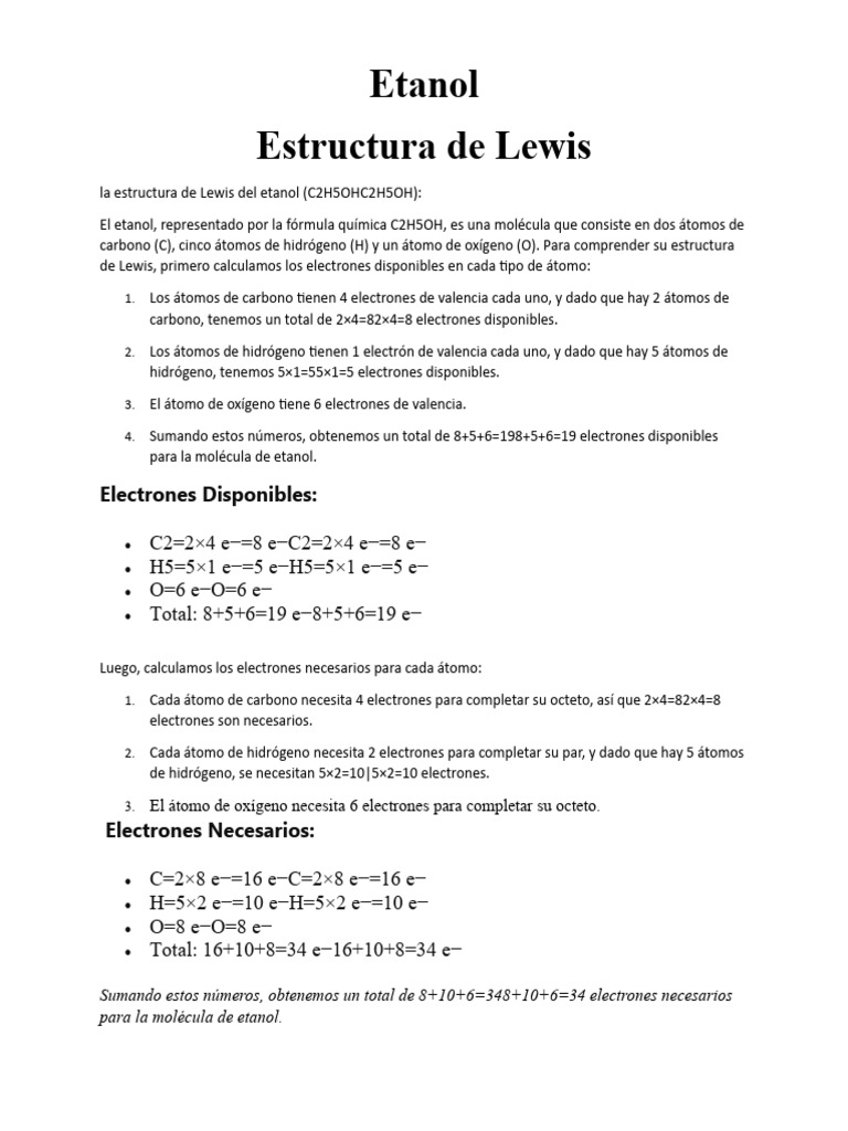 Estructura de Lewis del Etanol | PDF | Enlace covalente | Electrón