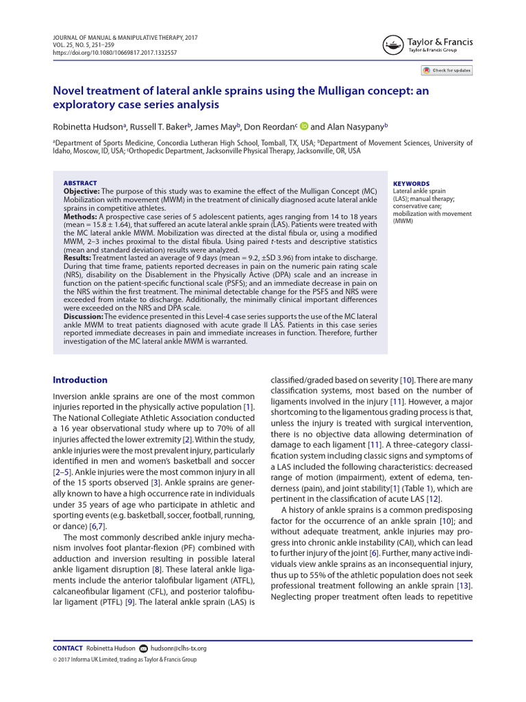 Mulligan Therapy for Ankle Sprains | PDF | Ankle | Physical Therapy