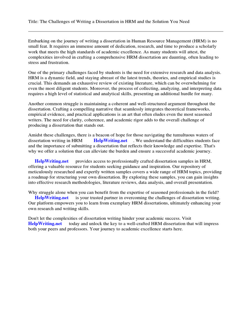 Dissertation Samples in HRM | Download Free PDF | Human Resource ...