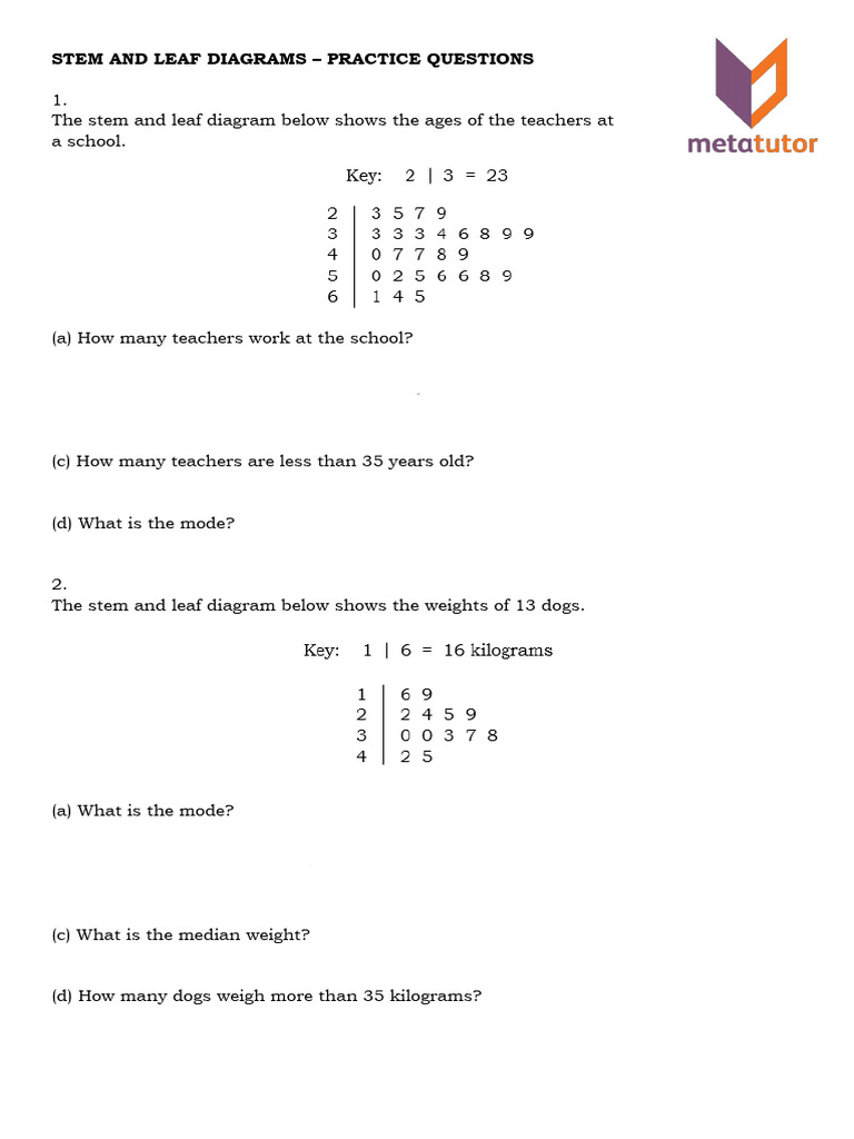 Stem and Leaf Mean Median and Mode worksheet | PDF
