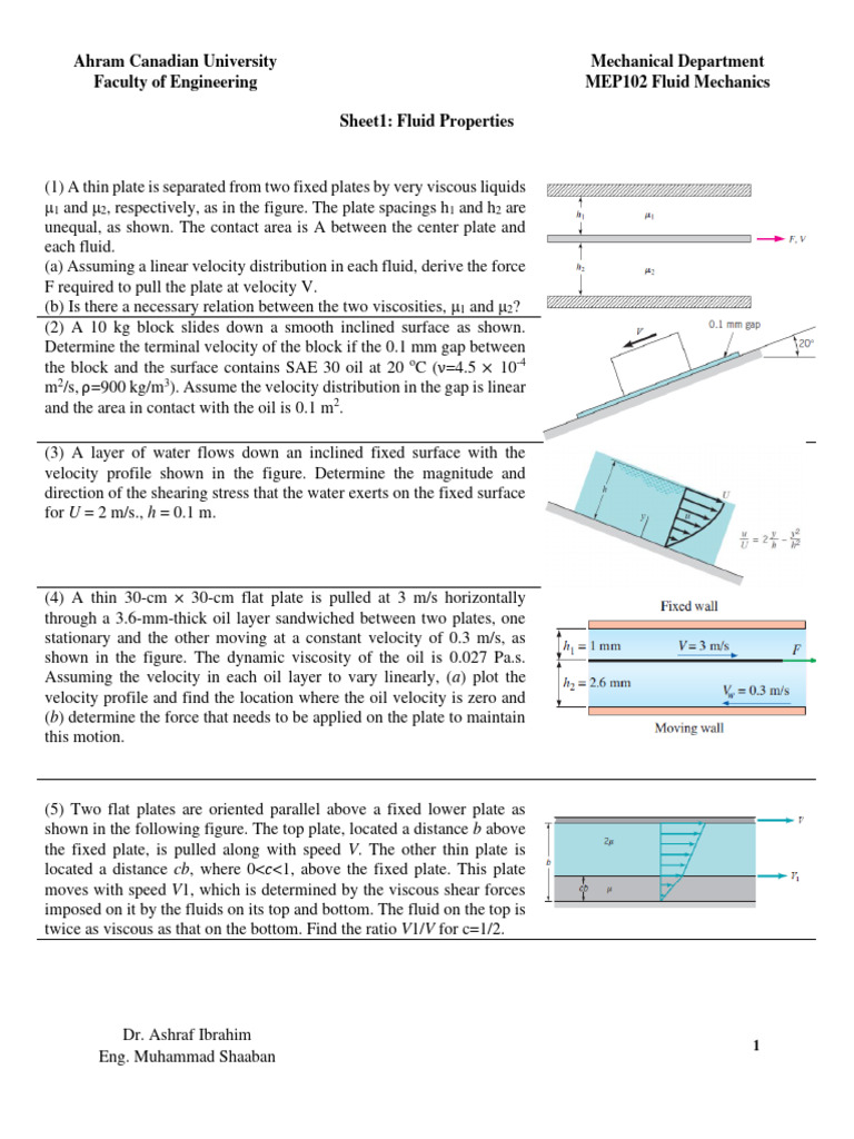 sheet#1_Fluid_Proerties | PDF | Viscosity | Fluid