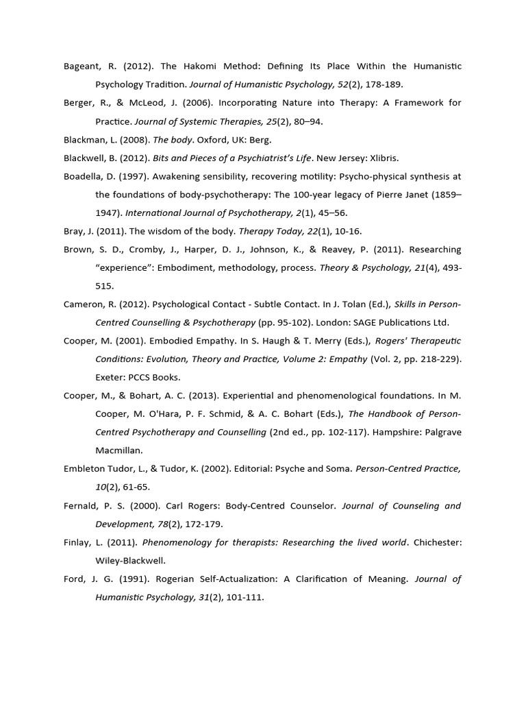 References For Person-Centred Embodied Research | PDF | Psychotherapy ...