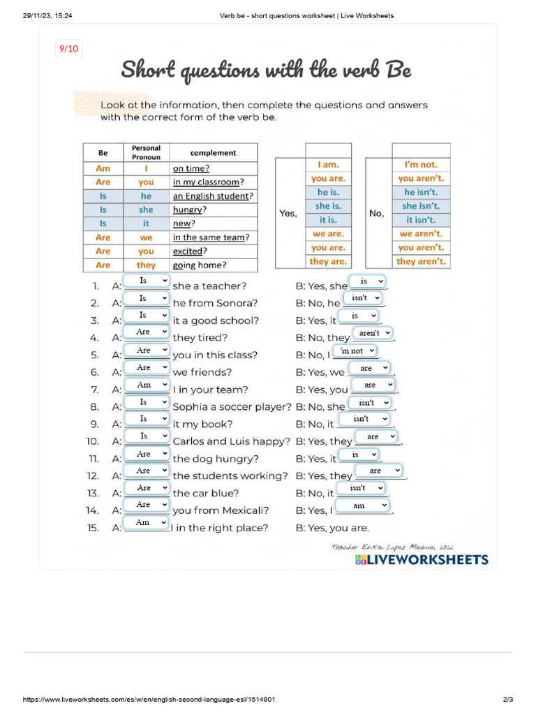 Verb "To Be" Short Questions Worksheet | PDF