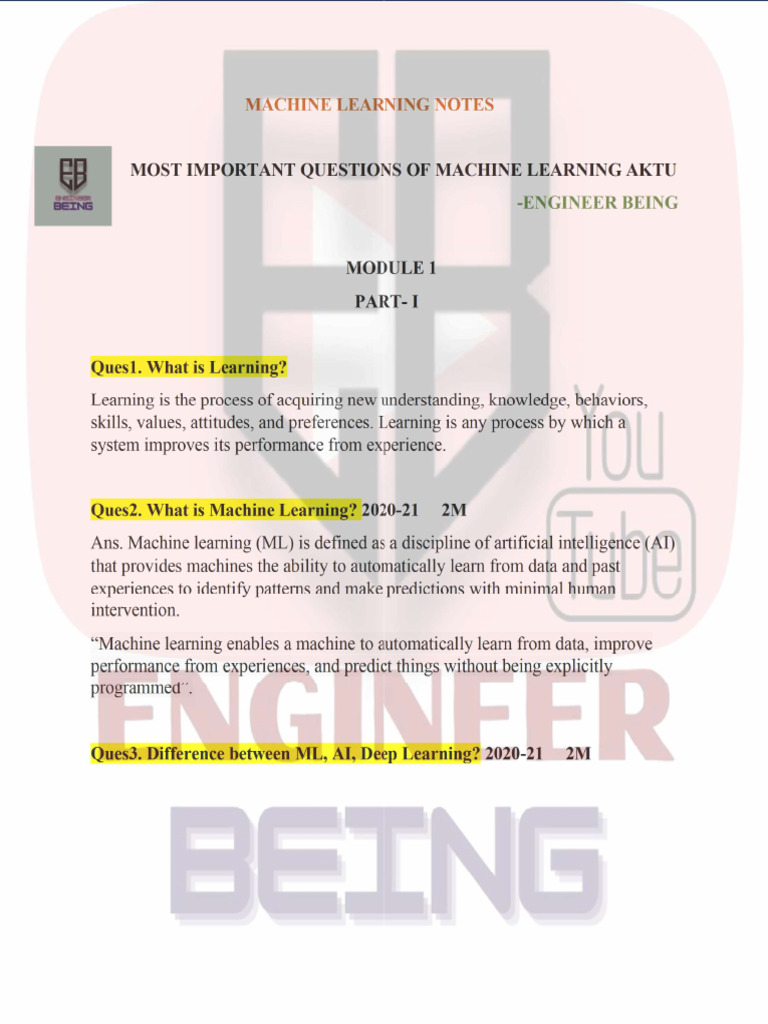 Engineer Being Machine Learning Notes | PDF