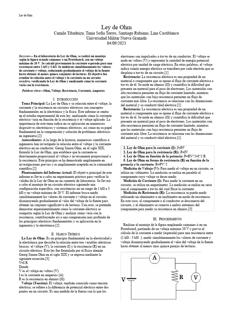 EL Mejor Informe | PDF | Resistencia Eléctrica y Conductancia | voltaje