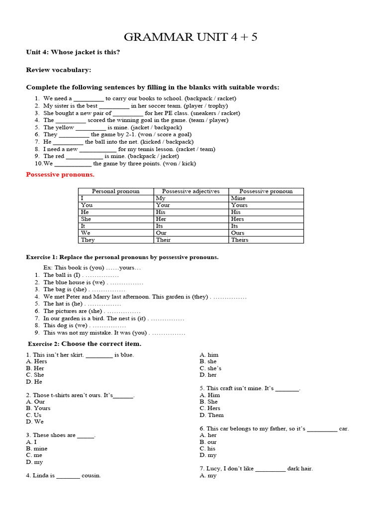Grammar Units 4 & 5 Exercises | PDF | Linguistics | Syntax