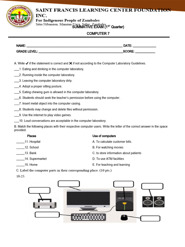Summative Exam - Computer 7 | PDF | Computer Hardware | Computer Engineering
