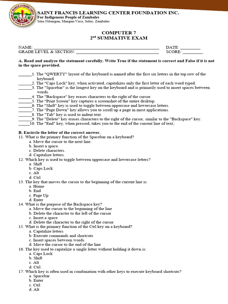 Summative Computer7 Q2 | PDF | Computer Keyboard | Control Key