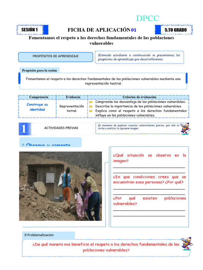 5° - Ficha - de - Aplicación Sesión01 Sem.1 Exp.8 DPCC | PDF