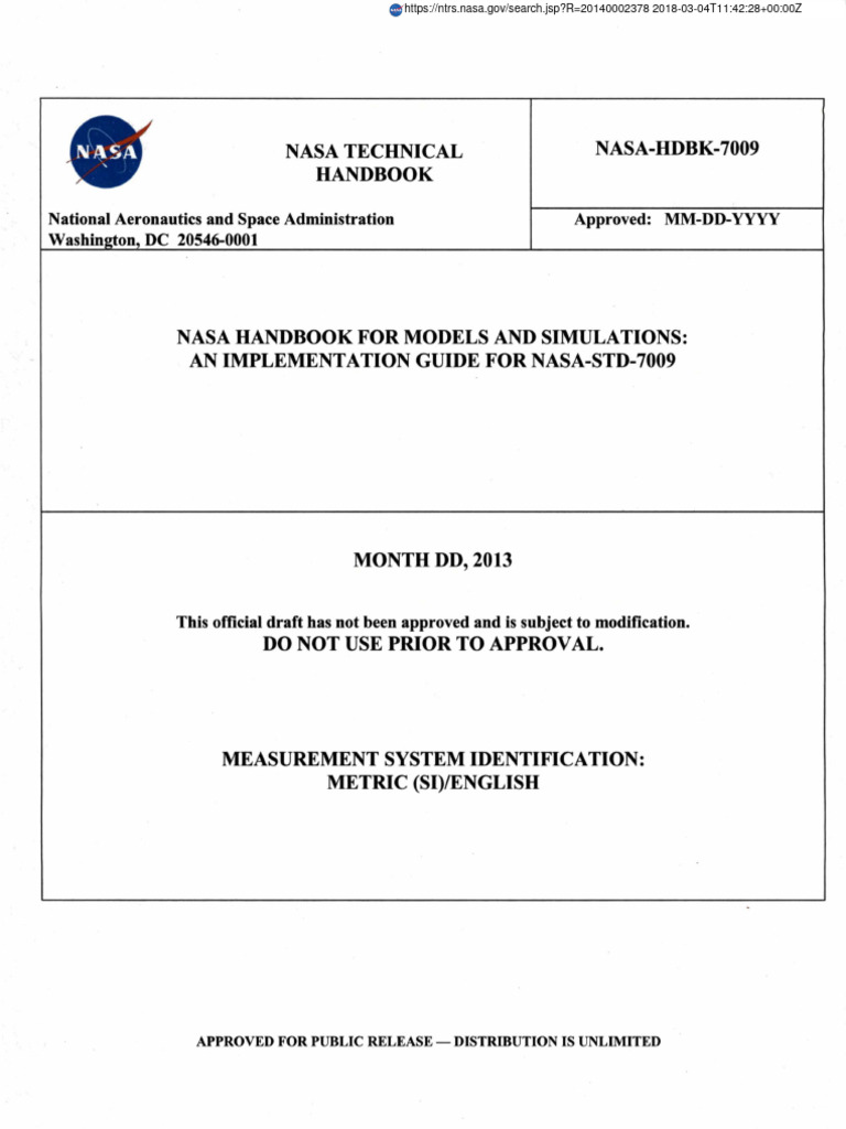 Nasa Technical Handbook NASA-HDBK-7009 | PDF | Nasa | Simulation