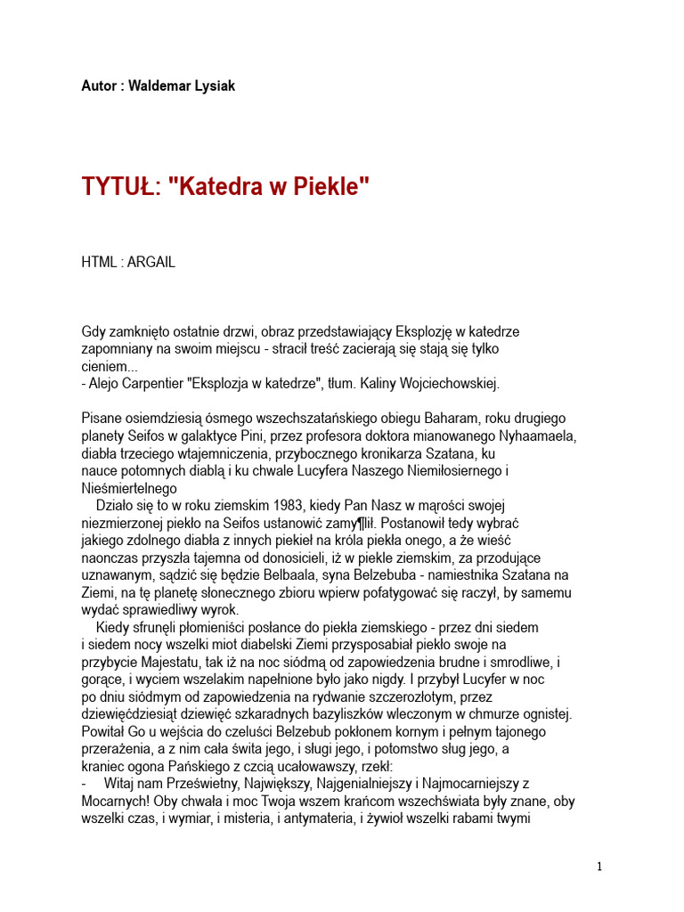 Lysiak Waldemar - Katedra W Piekle | PDF