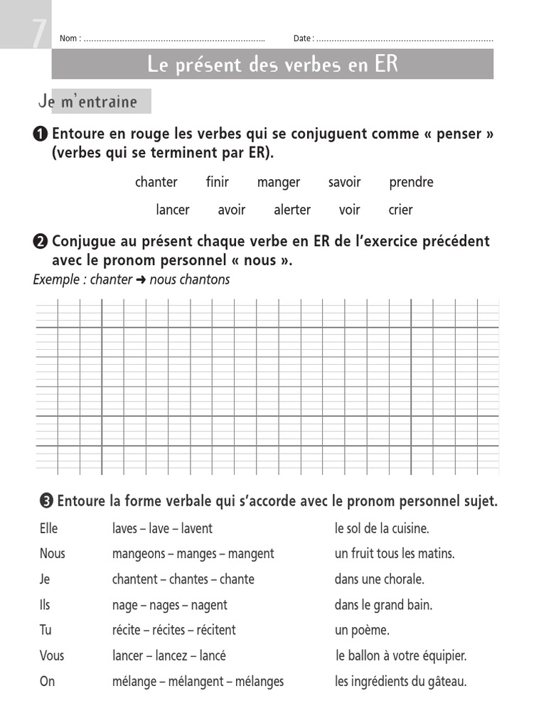 Exercices sur le présent des verbes en ER | PDF