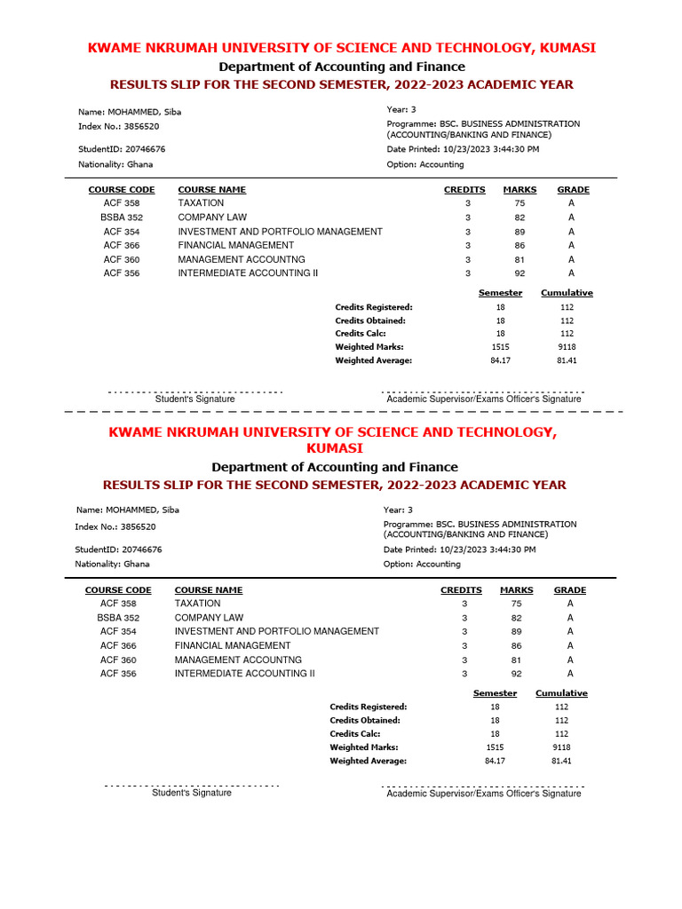 Results Slip: BSc Accounting 2022-23 | PDF | Service Industries ...