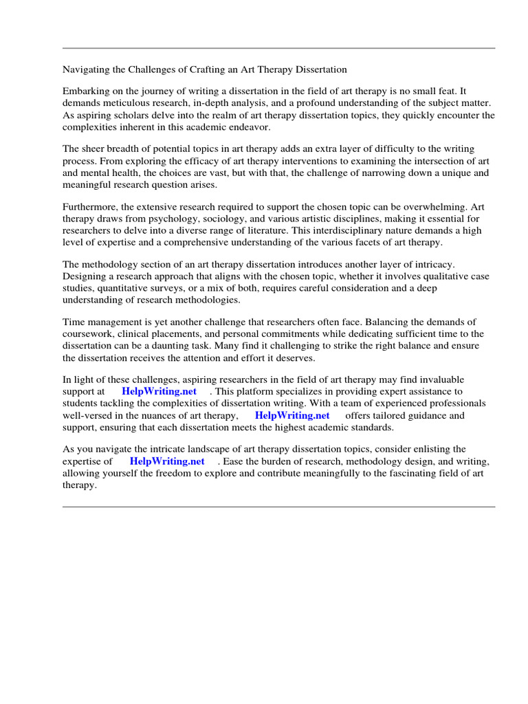Art Therapy Dissertation Topics | PDF | Psychotherapy | Art Therapy